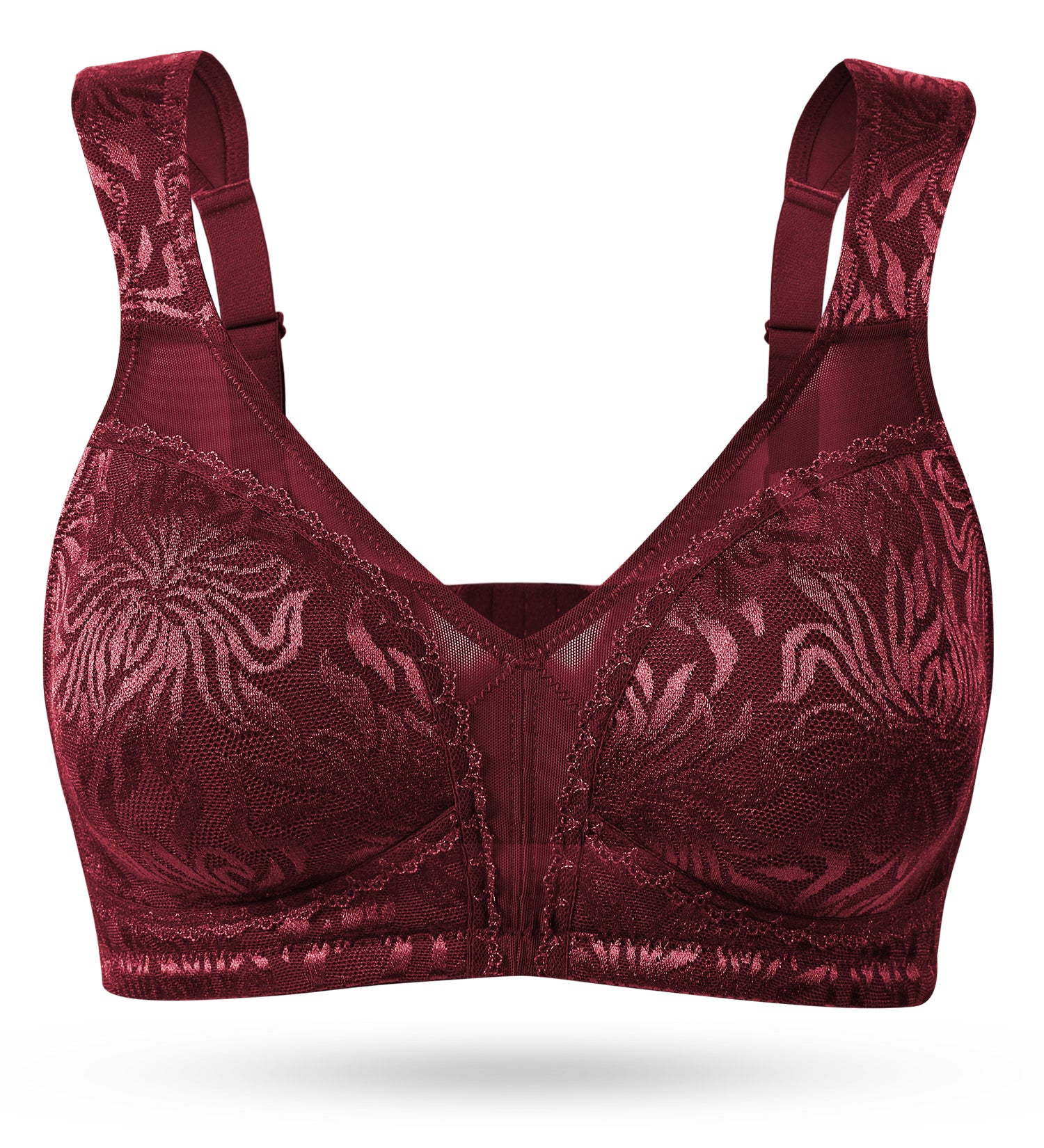 Deyllo Women's Non Padded Wireless Bras Plus Size Full Coverage Wine R