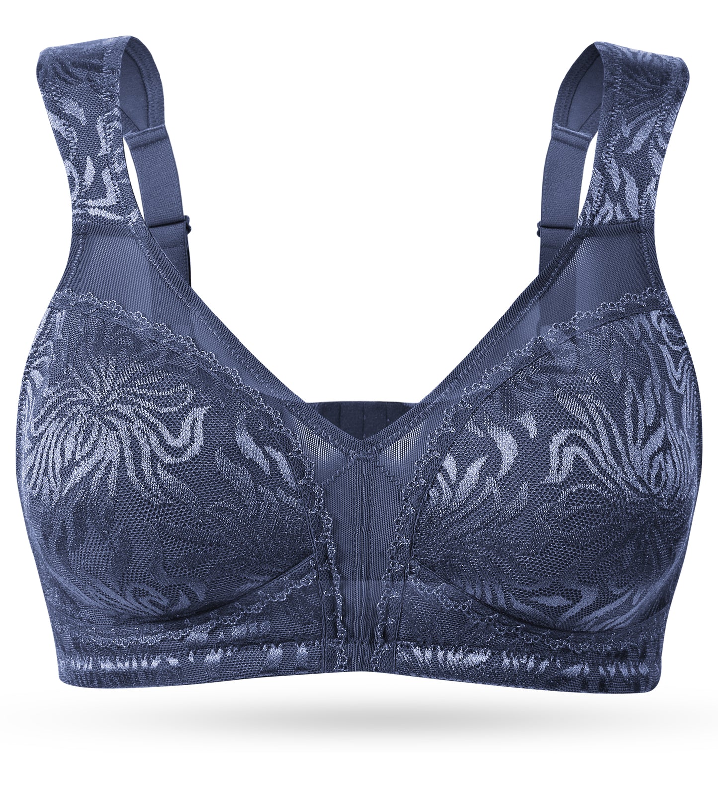 Deyllo Women's Non Padded Wireless Bras Plus Size Full Coverage Blue M